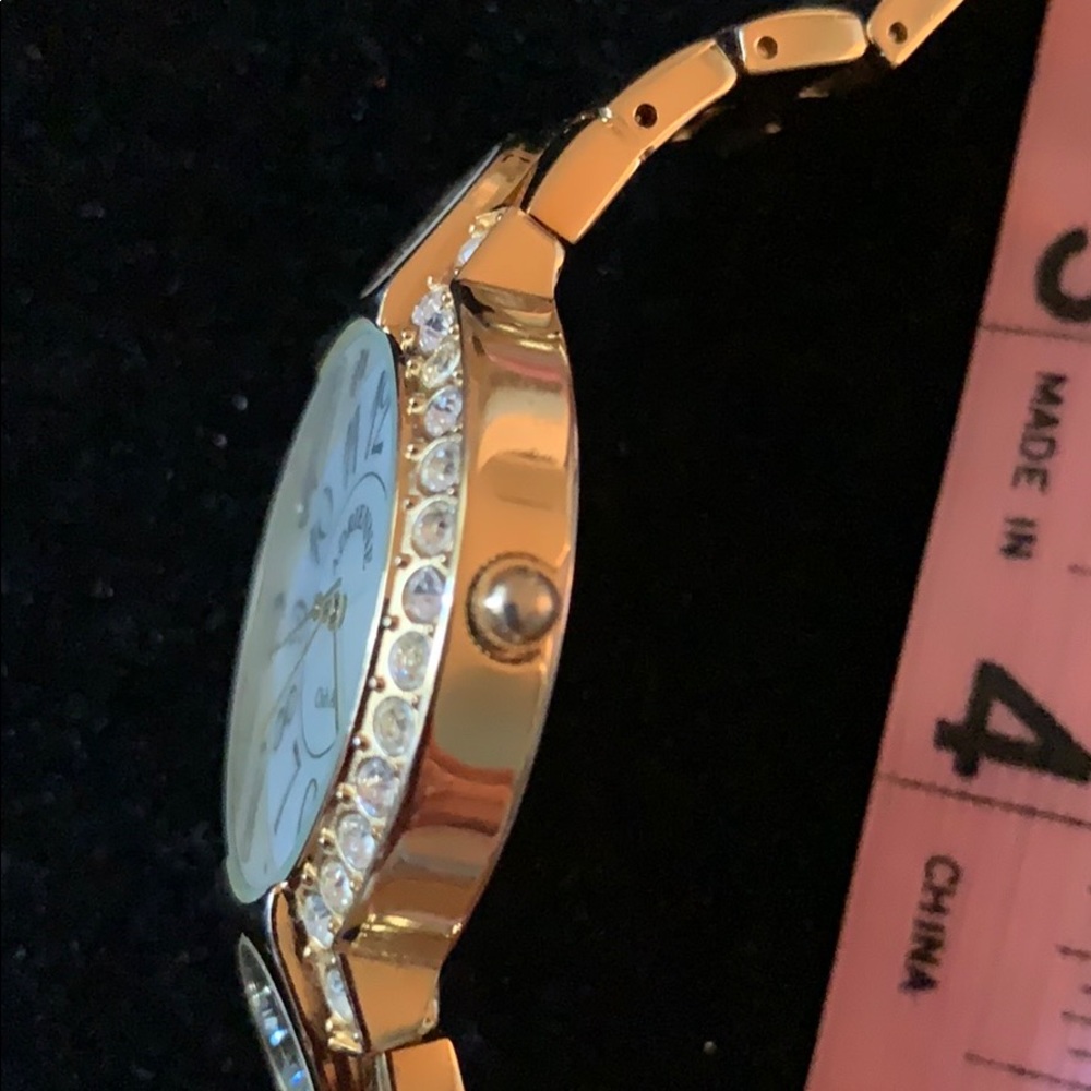 Adrienne Watch Floating Crystals Goldtone Euc 7” - Gem